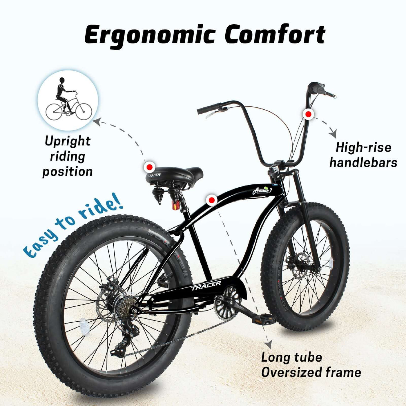 Tracer Avalon GT 26'' Fat Tire Stretch Beach Cruiser Bike 1-Speed/7-Sp ...