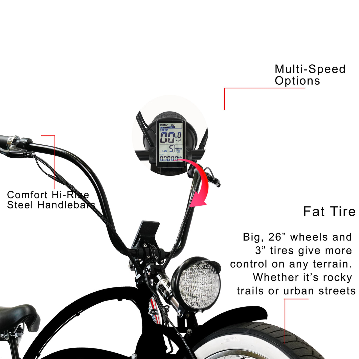 Tracer Beyond Pro 26'' Classic Stretch Chopper EBike – Tracer Bikes