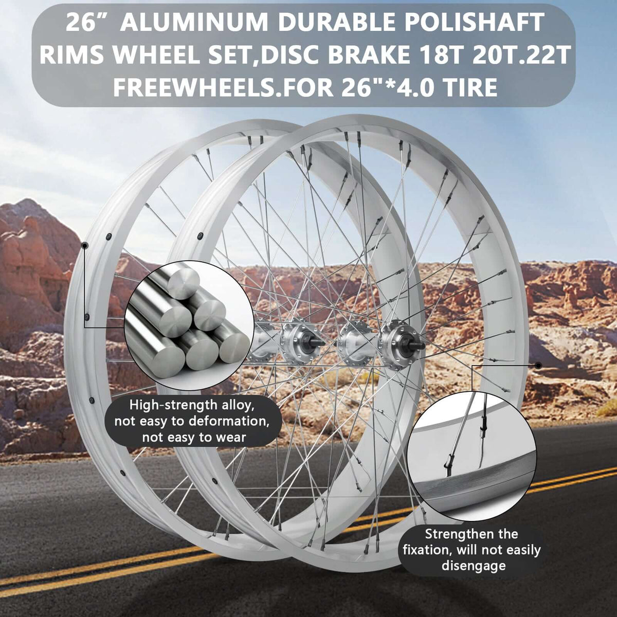 26 Alloy FAT Bike Rims Set - 7 Speed, DISC BRAKE