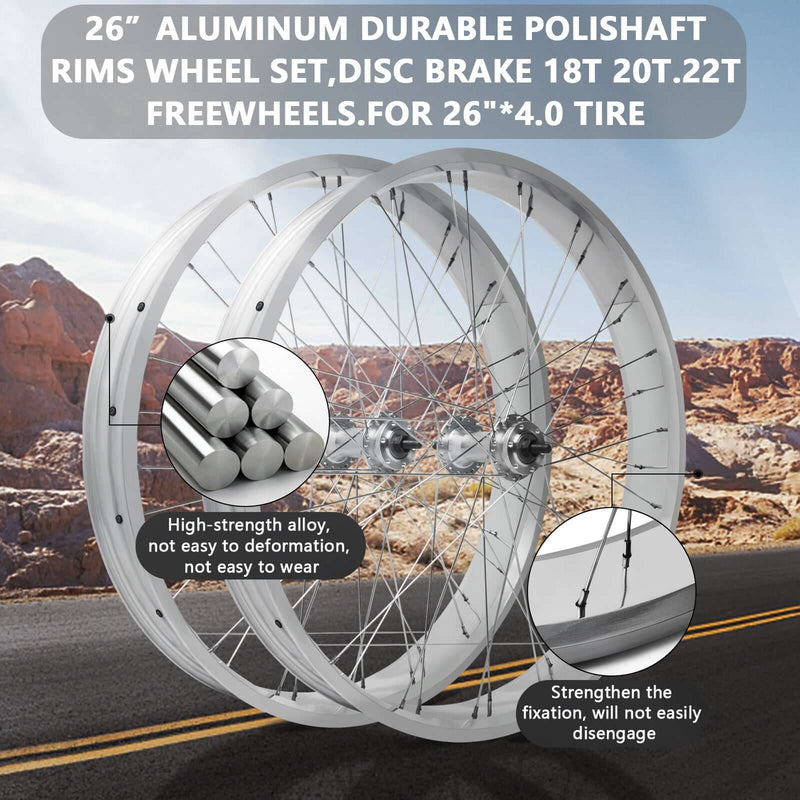 26 Alloy FAT Bike Rims Set - 7 Speed, DISC BRAKE