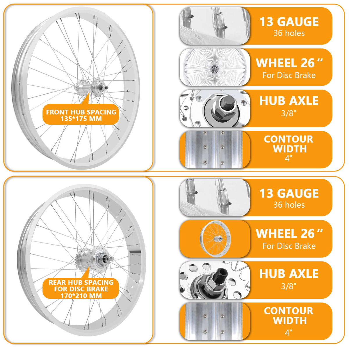 Tracer 26 Fat Bike Wheel Set - 3-Speed Alloy Rims