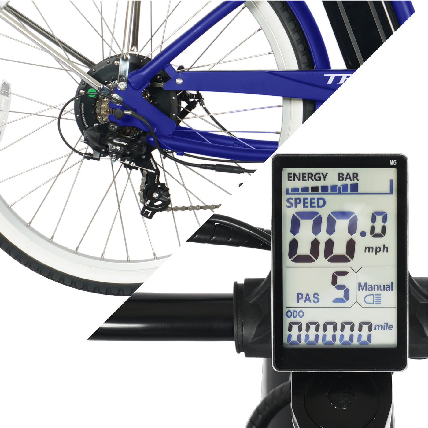 Tracer OMEGA 26" 7 Speed Electric Beach Cruiser Bike for Men 500W