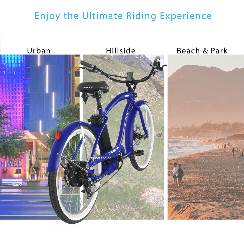 Tracer OMEGA 26" 7 Speed Electric Beach Cruiser Bike for Men 500W