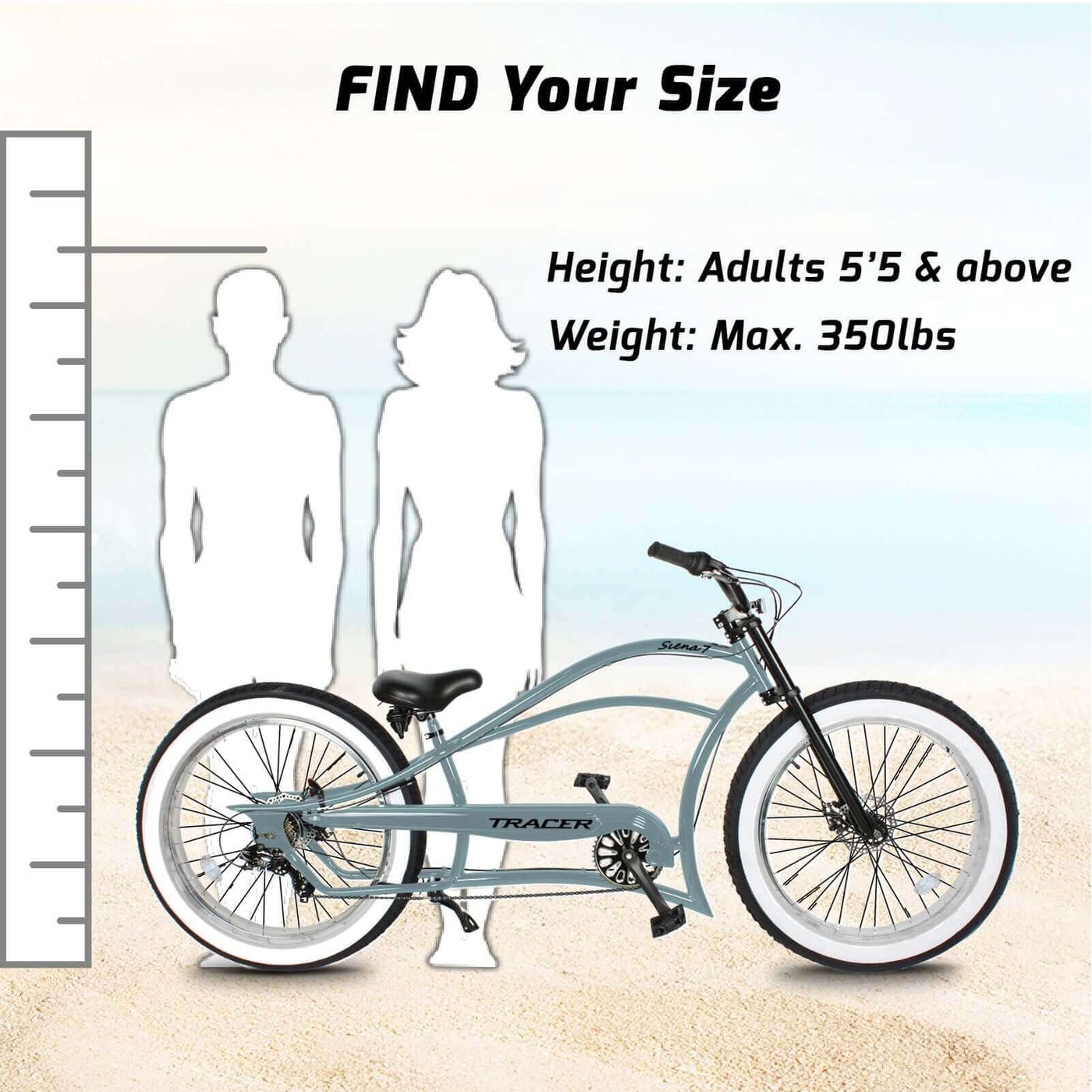 Tracer Siena 26'' Chopper Stretch Cruiser Fat Tire Bike Available 1 Sp ...