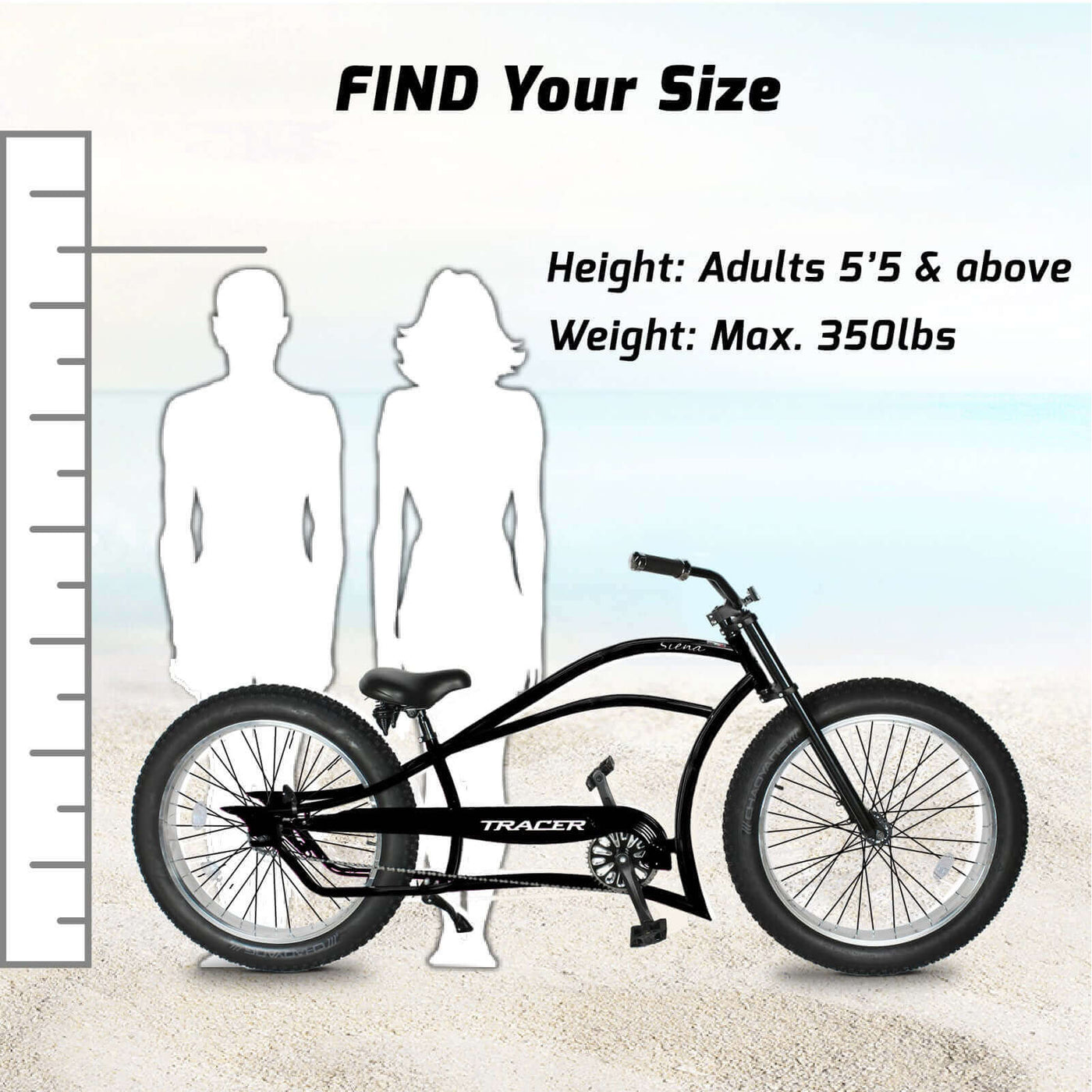 Tracer Siena 26'' Chopper Stretch Cruiser Fat Tire Bike Available 1 Sp ...