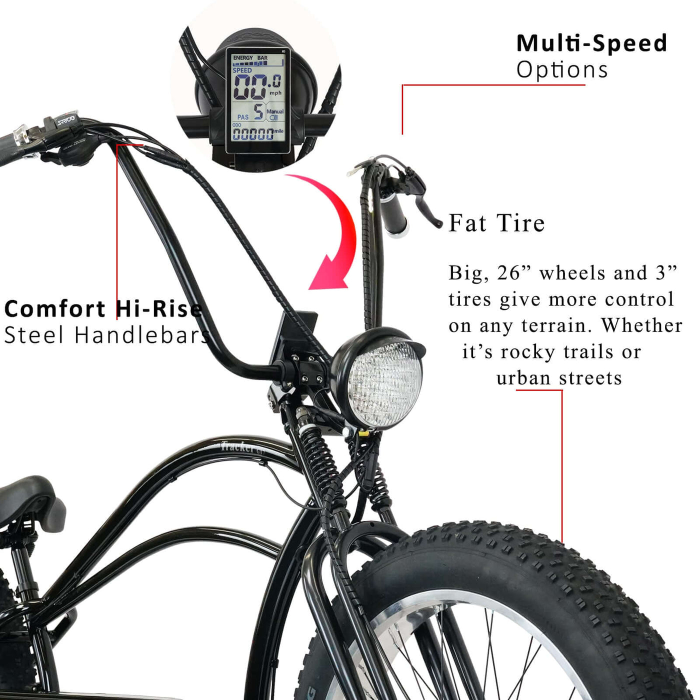 Tracer Tracker DS7 26" 7 Speed Stretch E-Bike with Dual Springer Fork