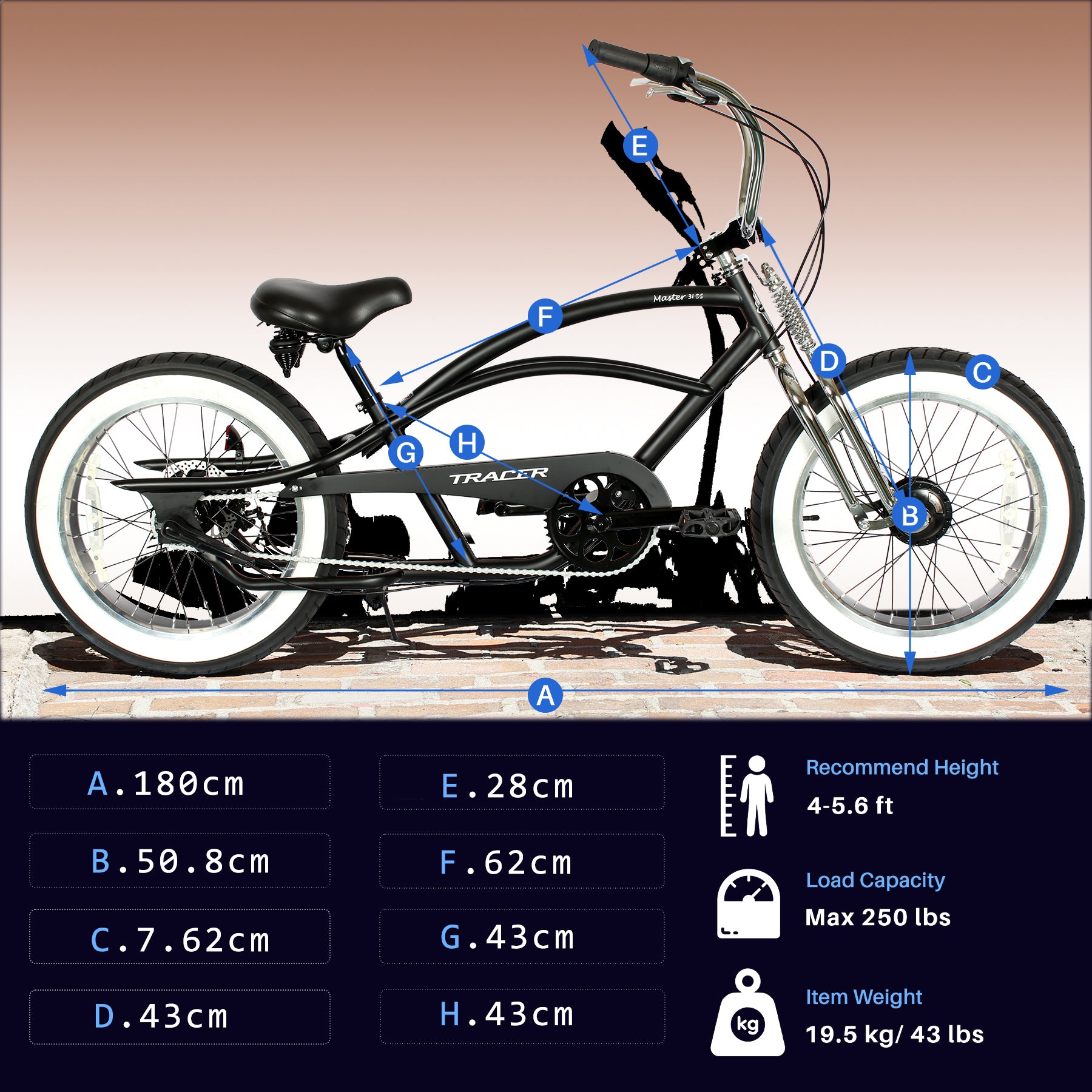 Tracer Master 3i 20'' Internal 3-Speed Chopper Style Cruiser Bike ...